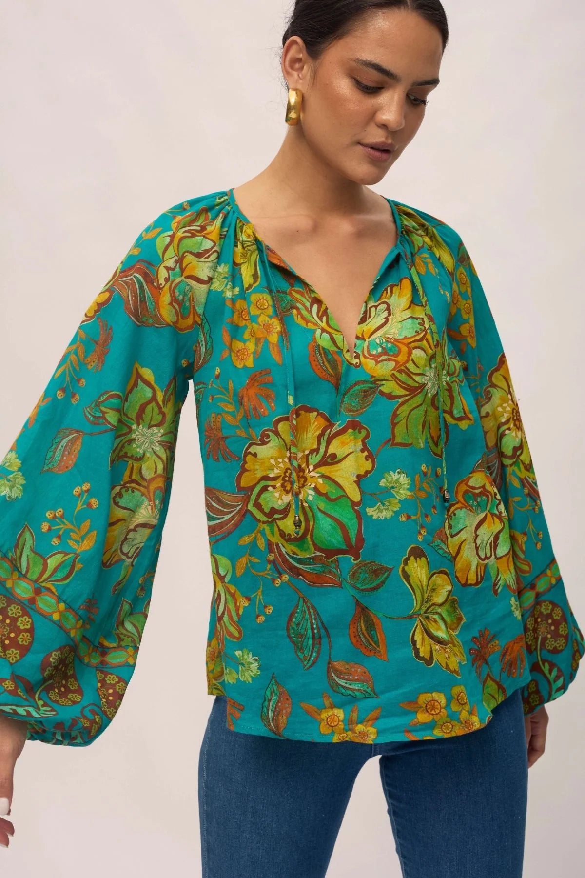 Flora Blouse – Peacock | Effortless Bohemian Elegance – Nine Lives Bazaar